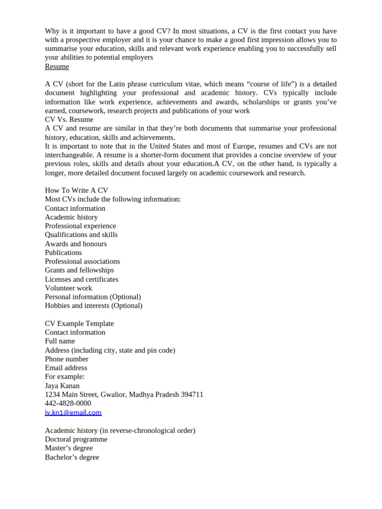Why Is It Important To Have A Good CV I | PDF