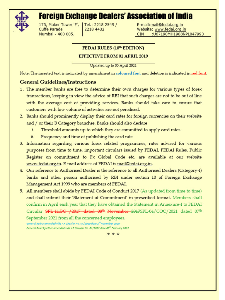 FEDAI Rules 10th Edition 5apr2024 | PDF | Banks | Swap (Finance)