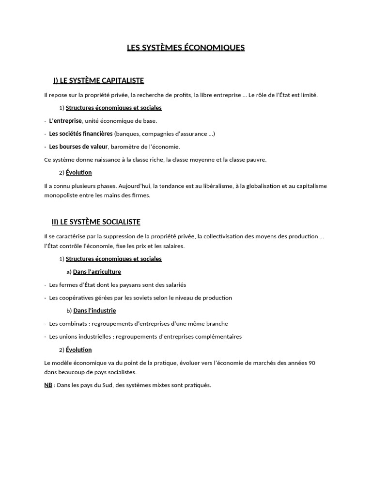 Les Systèmes Économiques | PDF