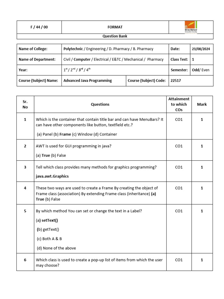 Ajp QB 24-25 CT1 | PDF