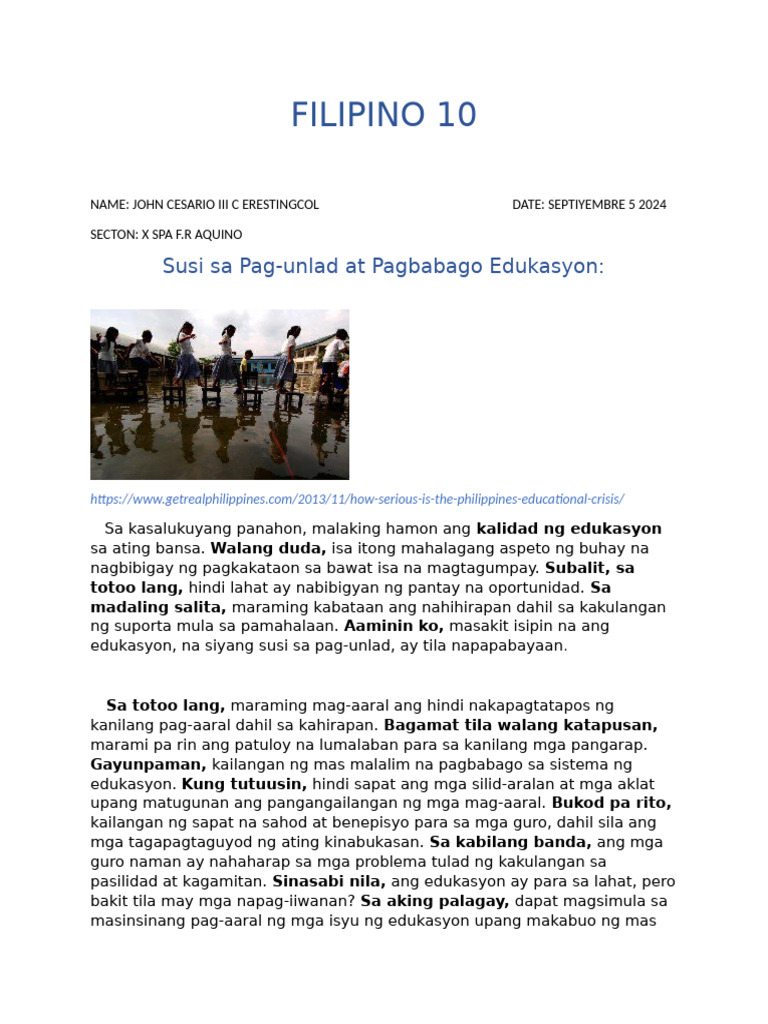 FILIPINO ESSAY | PDF