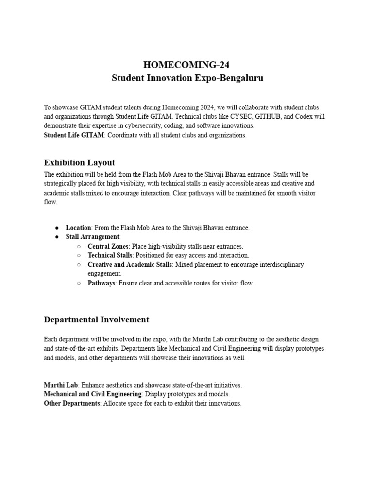 HOMECOMING-24 Student Innovation Expo-Bengaluru | PDF