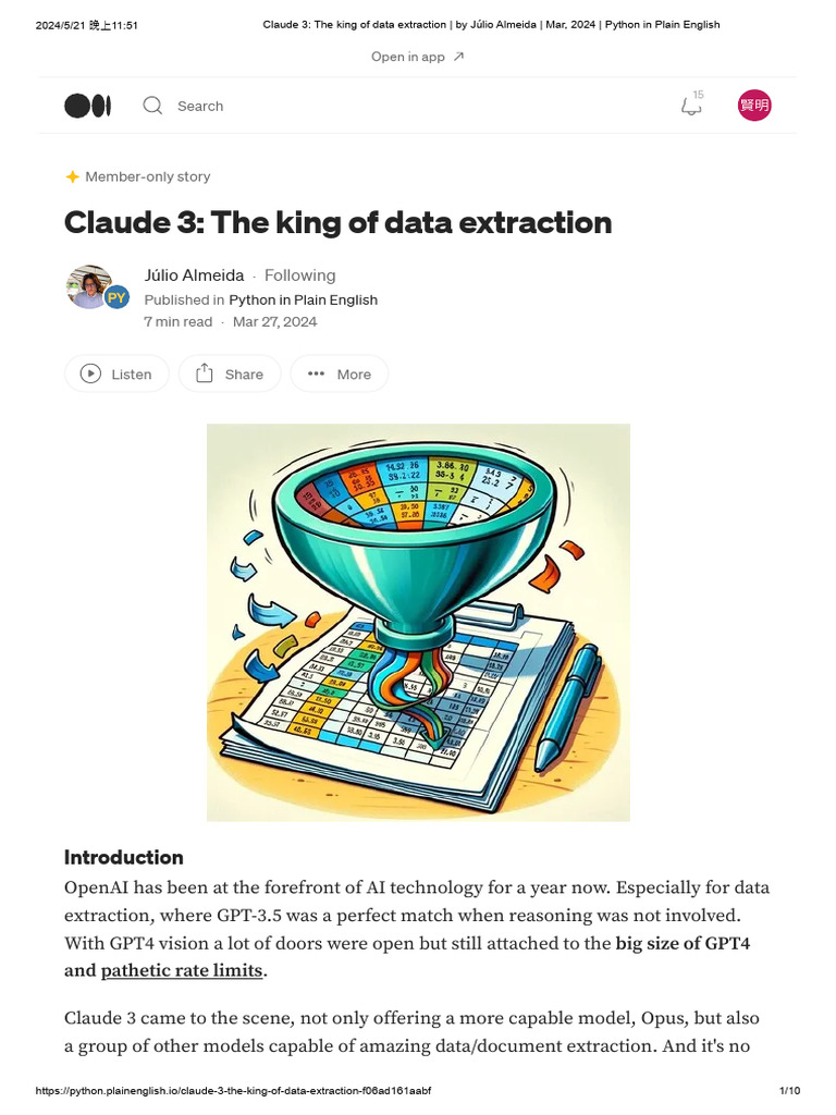 Claude 3 The King Of Data Extraction By Júlio Almeida Mar 2024 Python In Plain English 