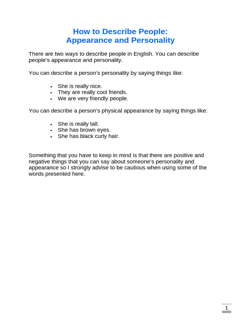 How To Describe People | PDF | English Language | Linguistics