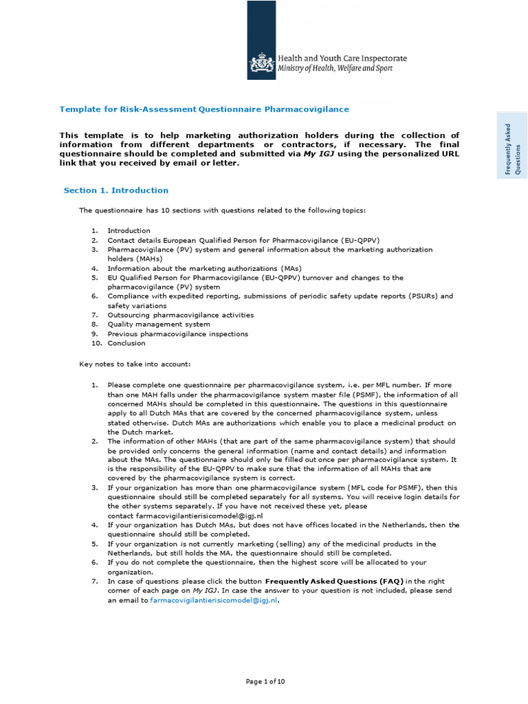 Risk Assessment Questionnaire Pharmacovigilance | PDF