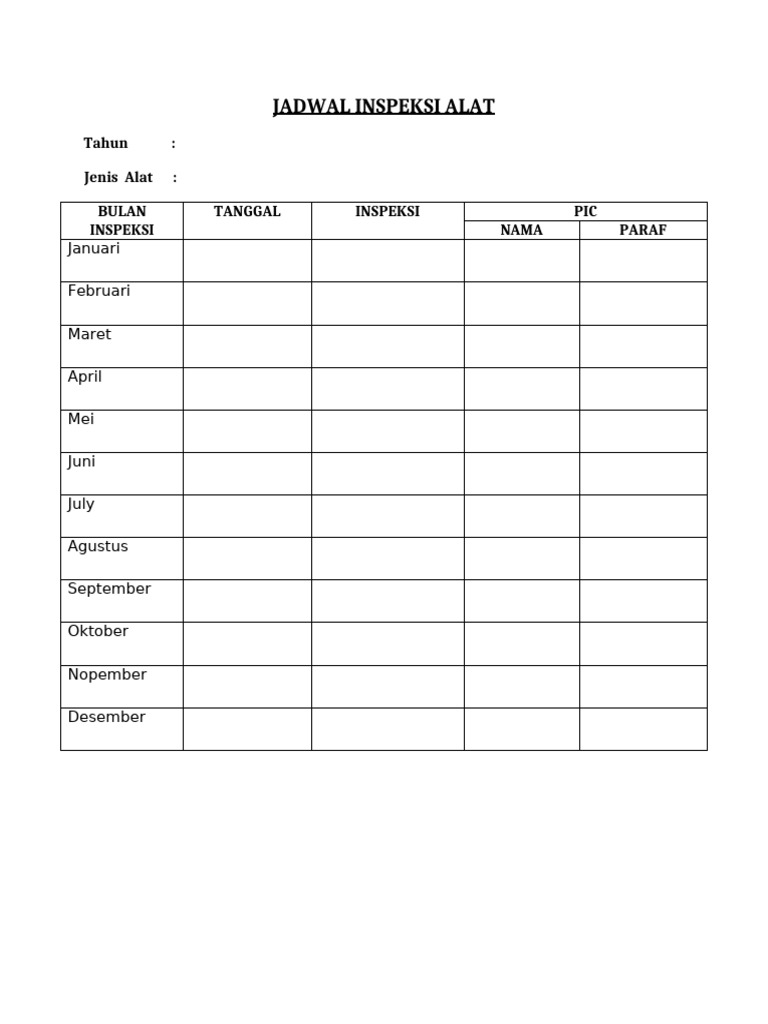 Form Jadwal Inspeksi Alat | PDF