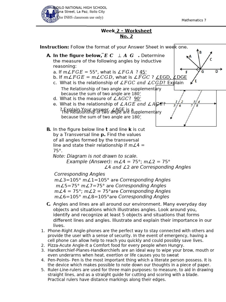 Q3-Math-7-SLK-week 2 Worksheet | PDF