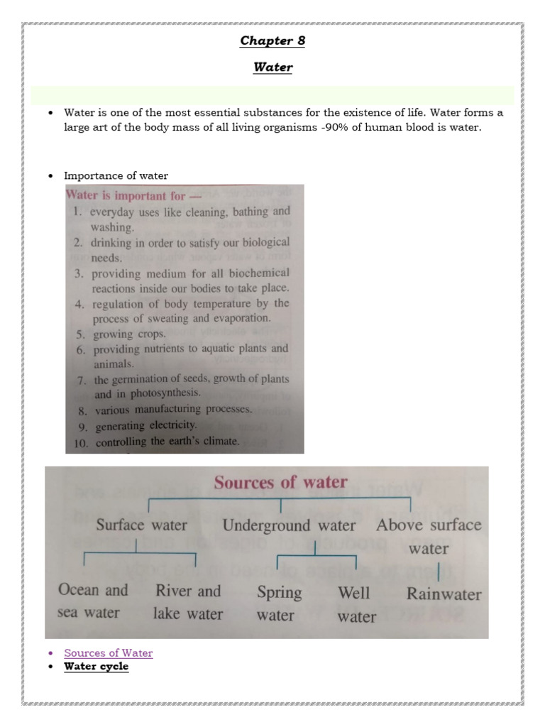 Notes of Water Chapter-8 | PDF