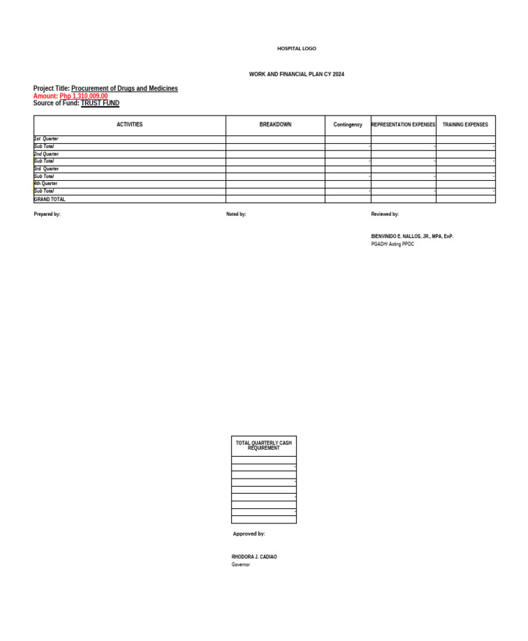 Work and Financial Plan (Sample) | PDF