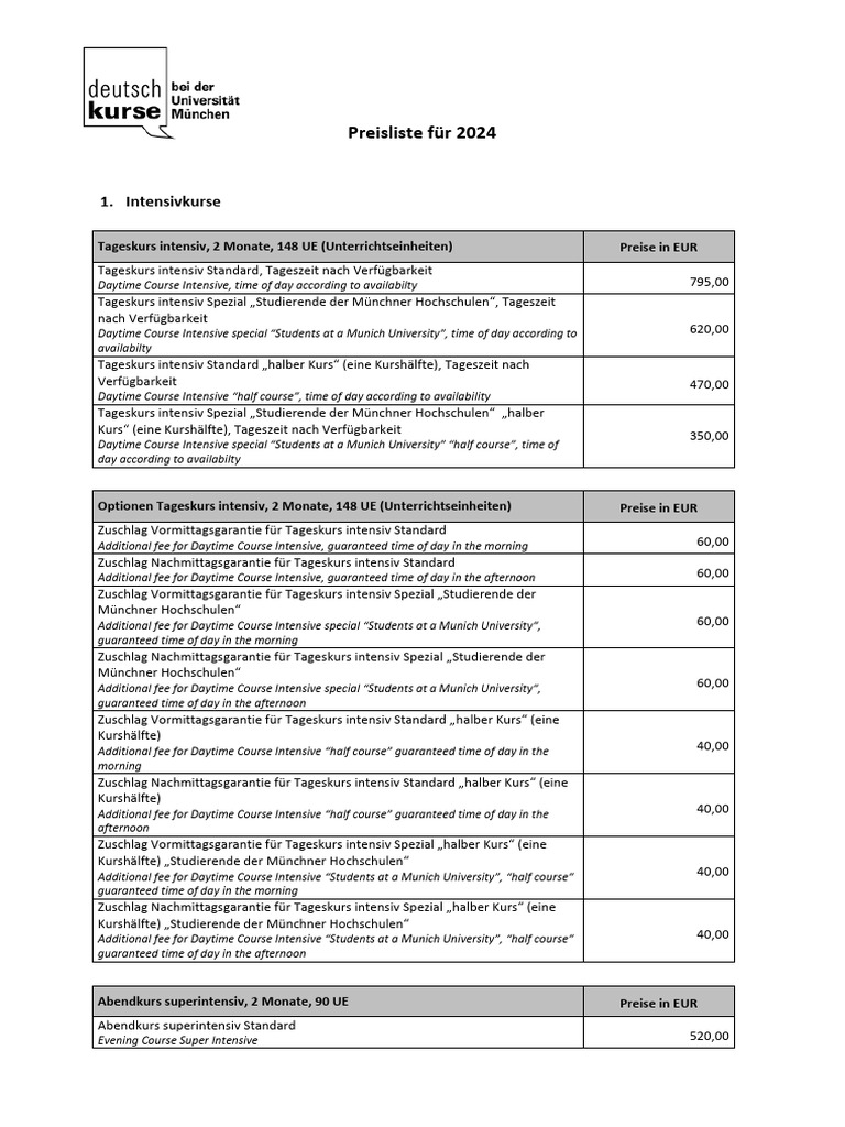 Preisliste 2024 | PDF