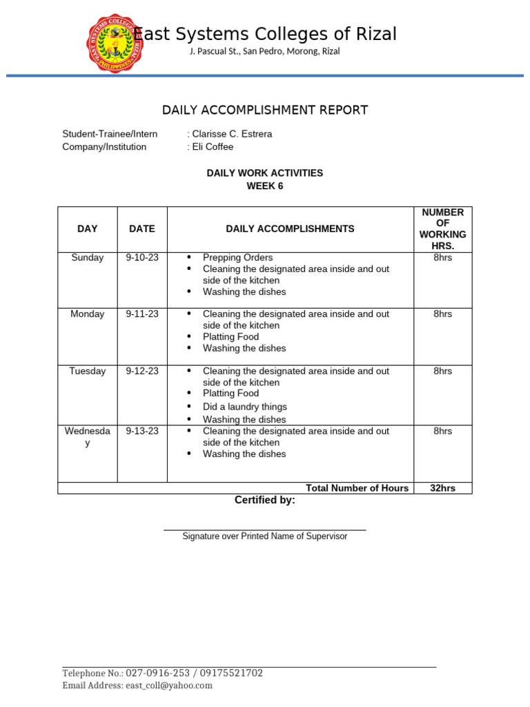 DAILY-ACCOMPLISHMENT-REPORT-OJT-TEMPLATE (2) | PDF