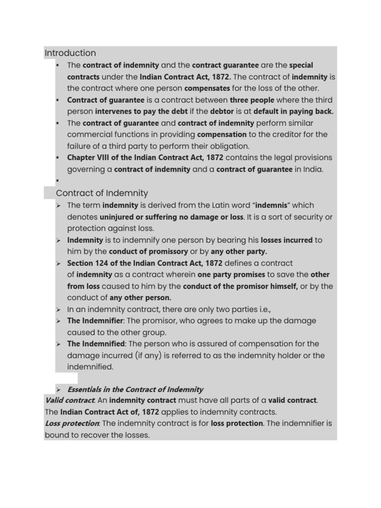 Contract of Indemnity and Guarantee | PDF | Guarantee | Indemnity