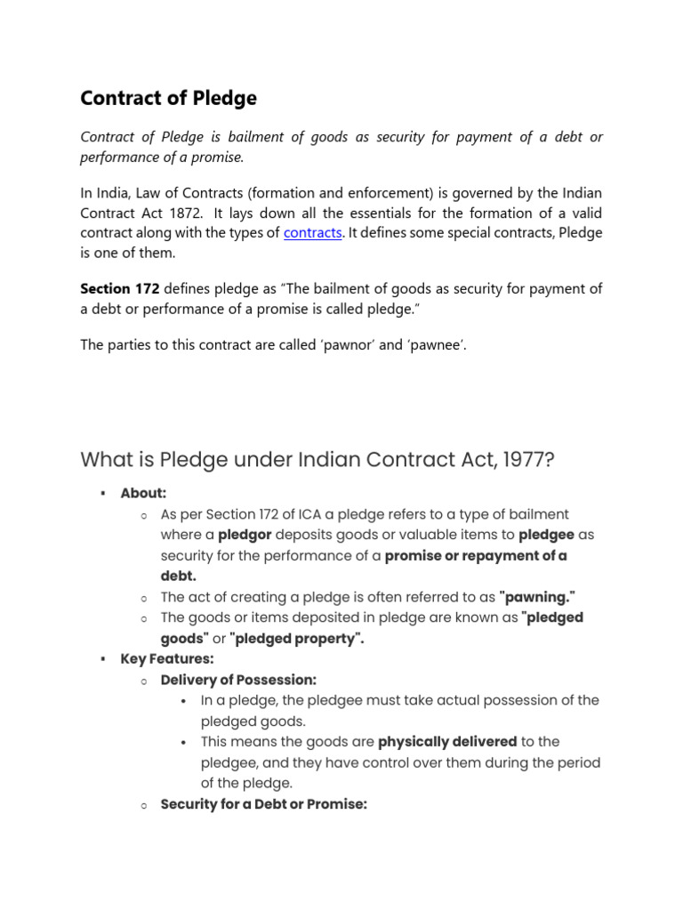 Contract of Pledge | PDF