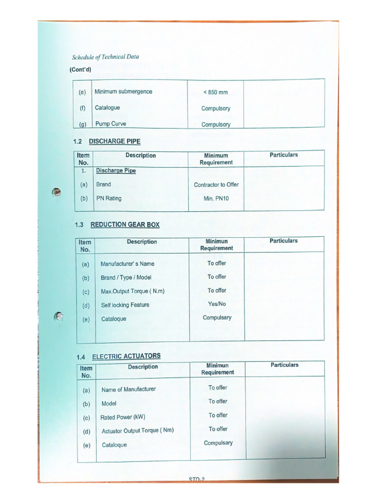 Schedule of Technical Data | PDF