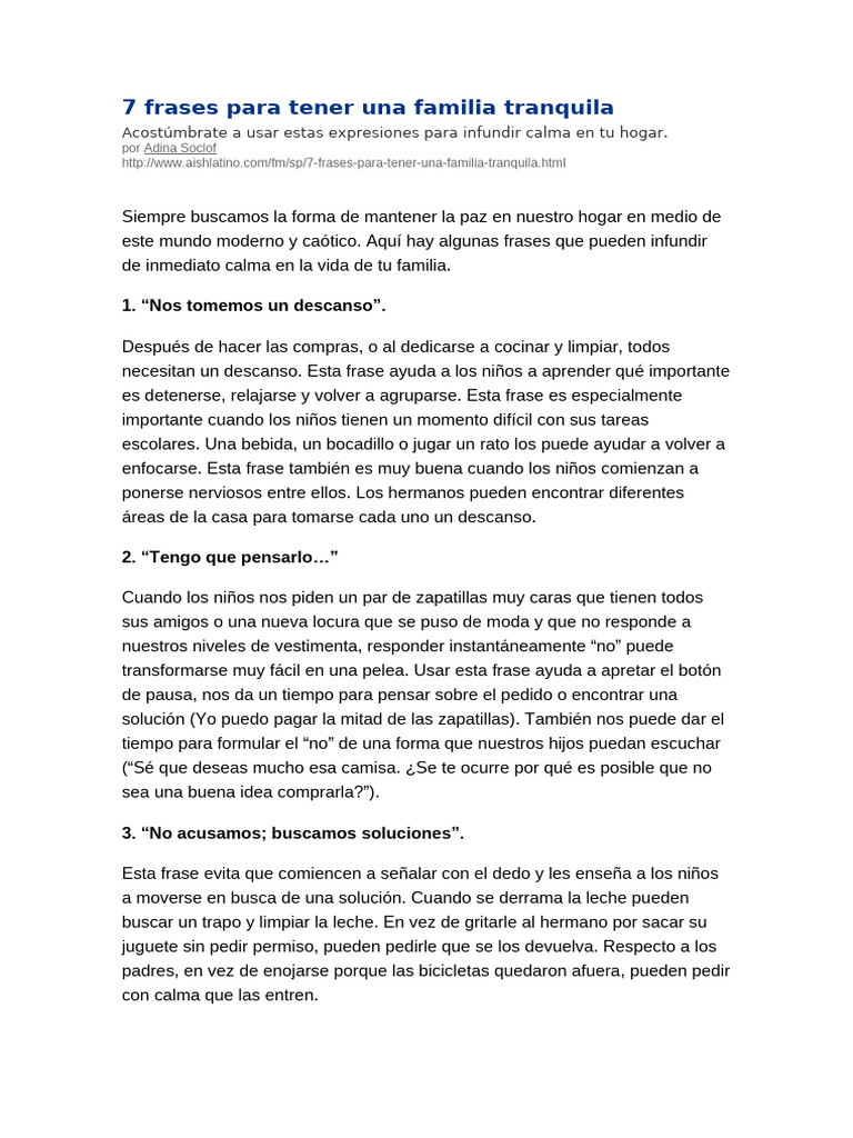 7 Frases para Tener Una Familia Tranquila | PDF