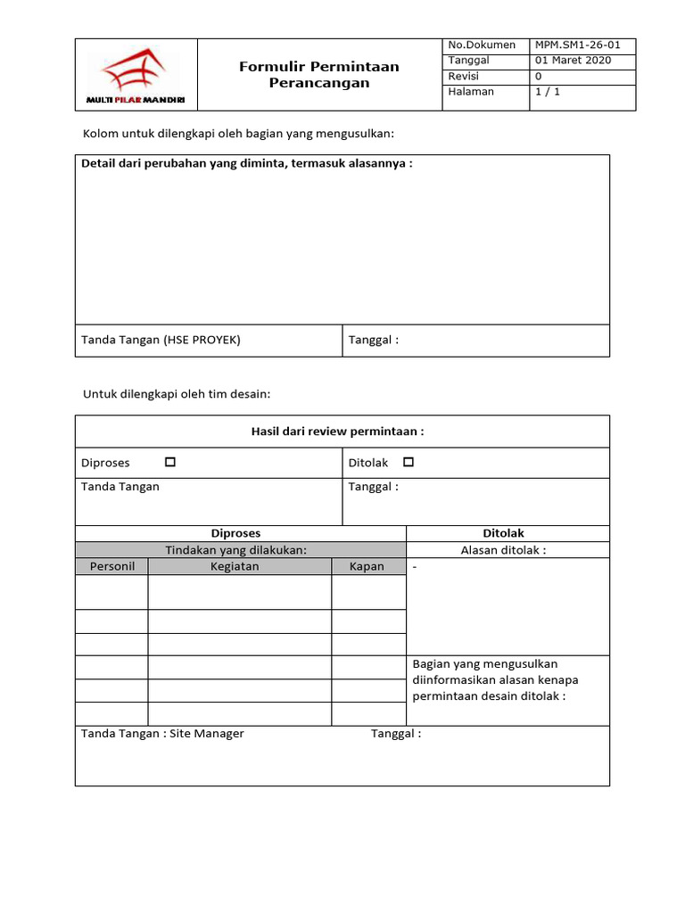 MPM - SM1-26-01 Formulir Permintaan Perancangan | PDF