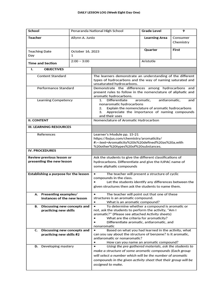 Conchem Week 8 Day 1 October 16, 2023 | PDF