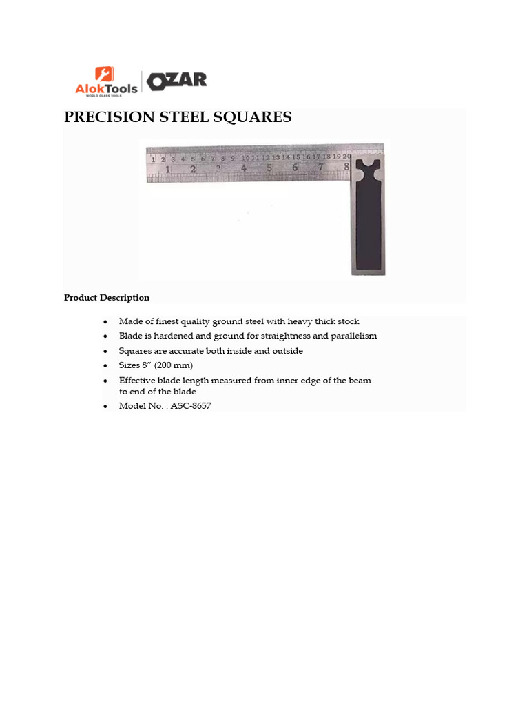 OZAR-PRECISION STEEL SQUARES | PDF
