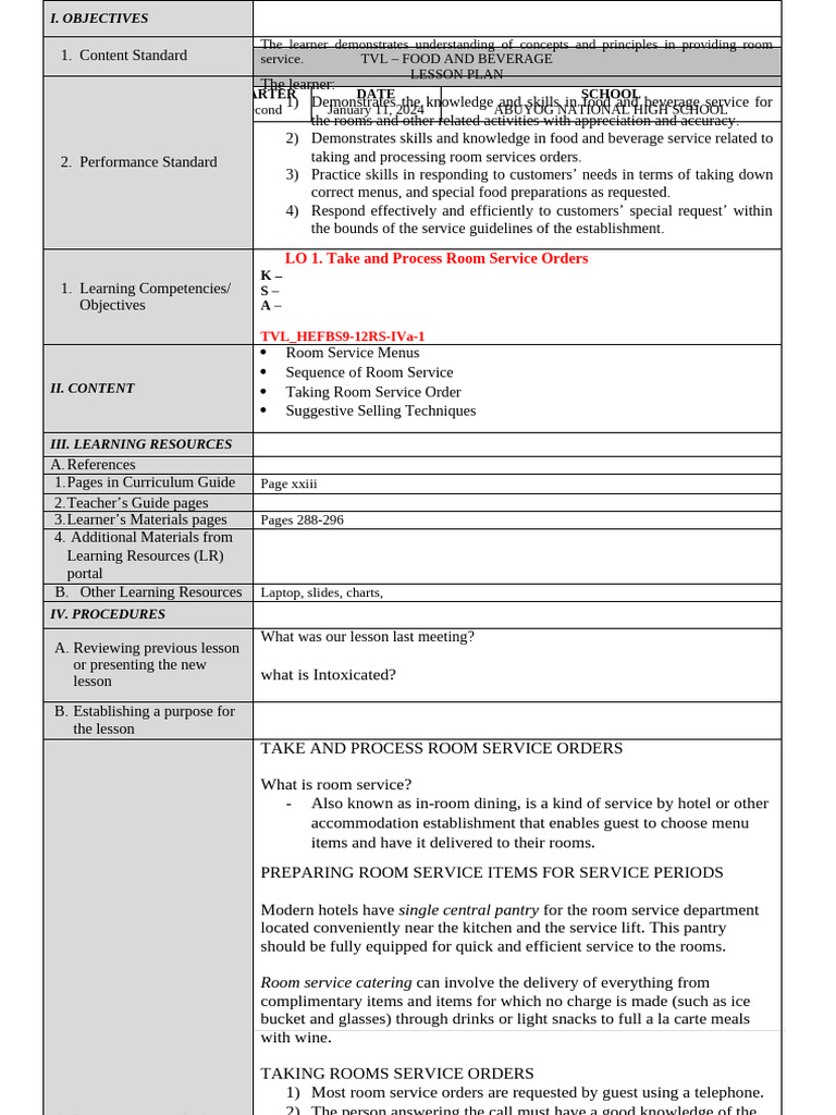 Lo1.take Room and Process Room Sevice Orders | PDF | Menu | Learning