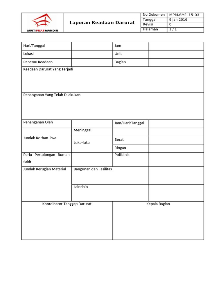 MPM - SM1-14-03 Formulir Keadaan Darurat | PDF