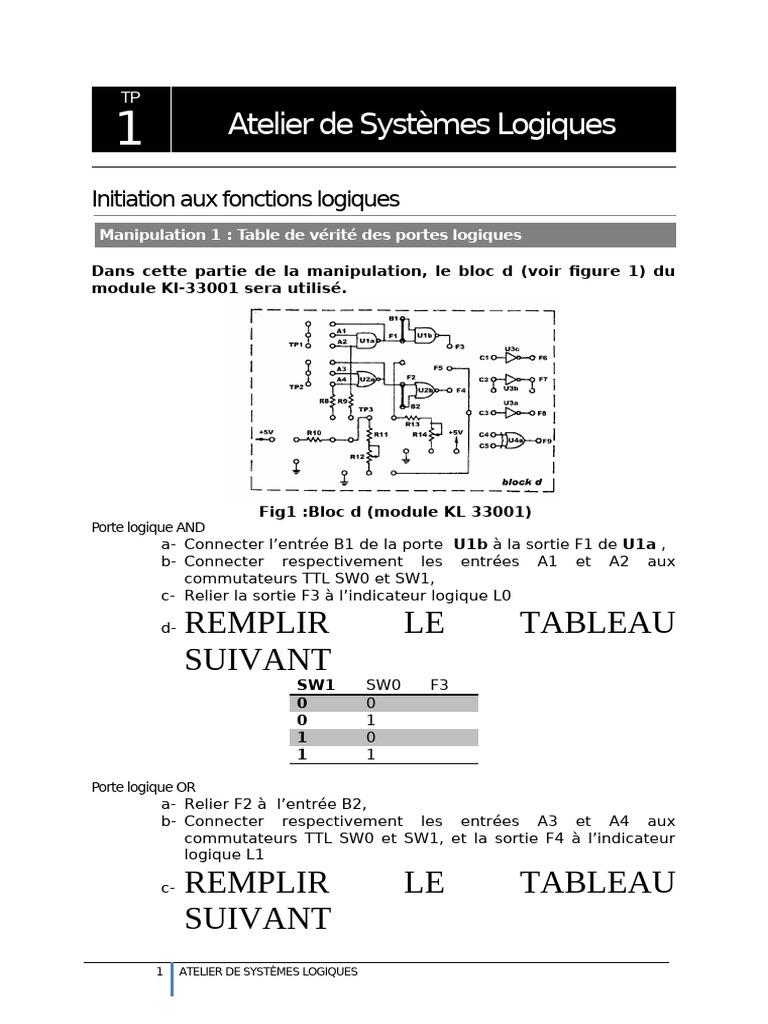 TP1 - Initiation Aux Fonctions Logiques - Manip | PDF