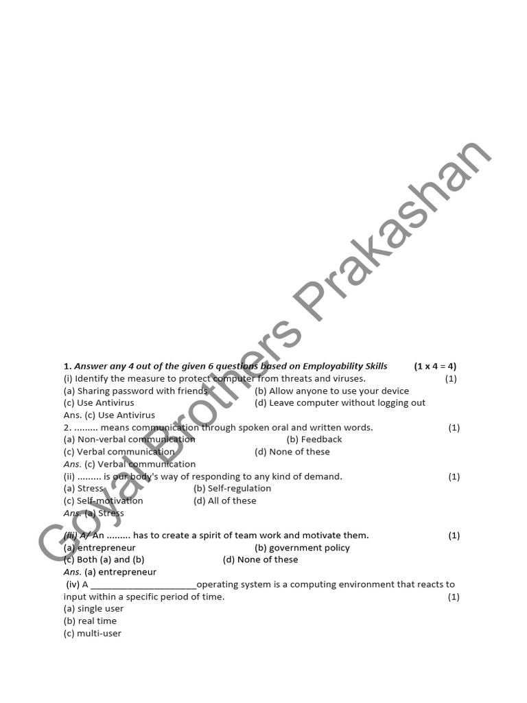 Grade 10 - IT 5 Sample Question Papers With Key | PDF