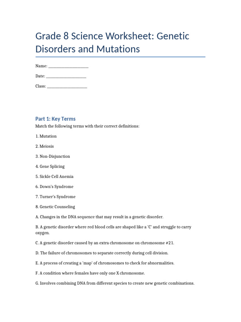 Grade_8_Genetic_Disorders_Worksheet | PDF