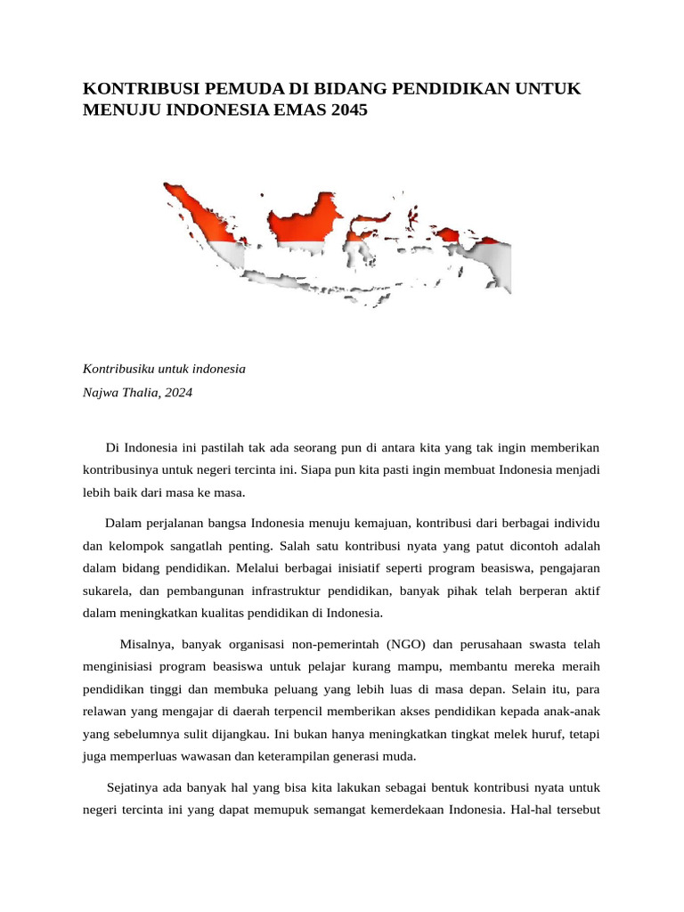 Kontribusi Pemuda Di Bidang Pendidikan Untuk Menuju Indonesia Emas 2045 | PDF