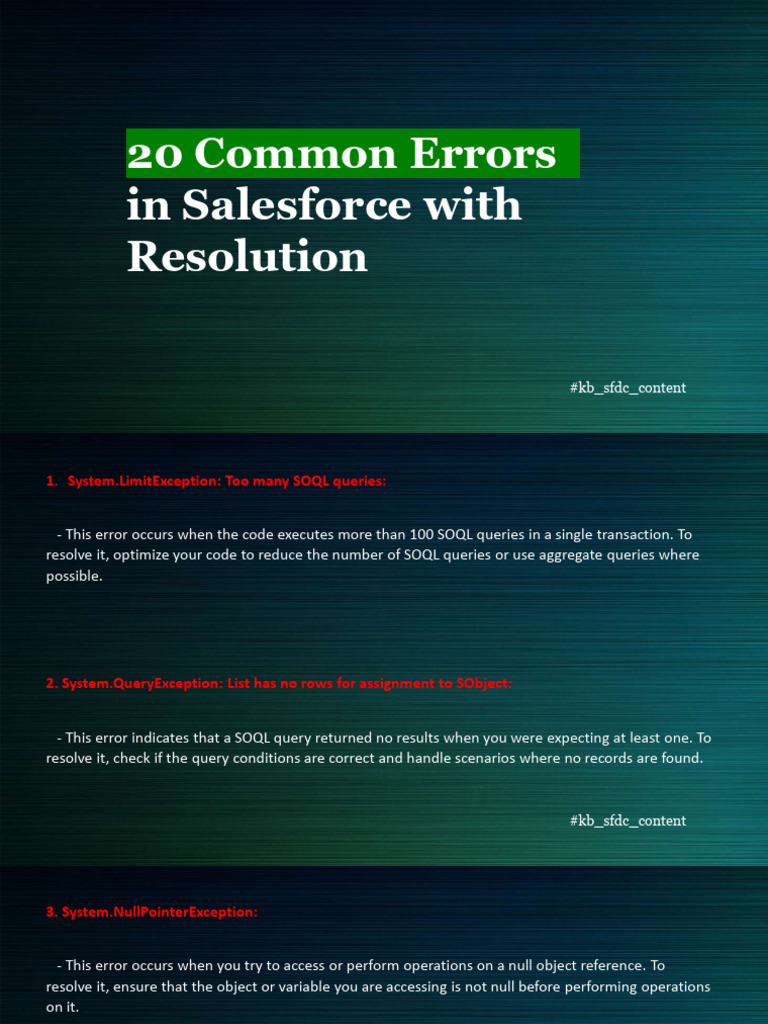 20 Common Errors in Salesforce With Resolution 1720015105 | PDF | Computer Science | Software ...