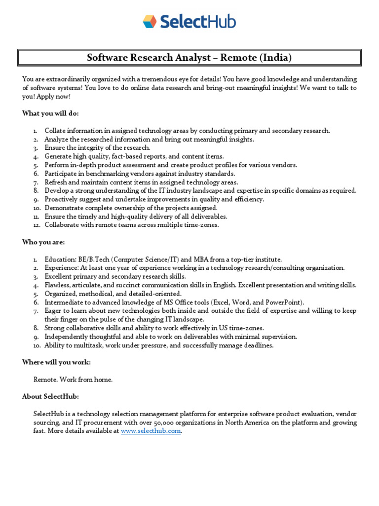 Software Research Analyst - Fully Remote | PDF
