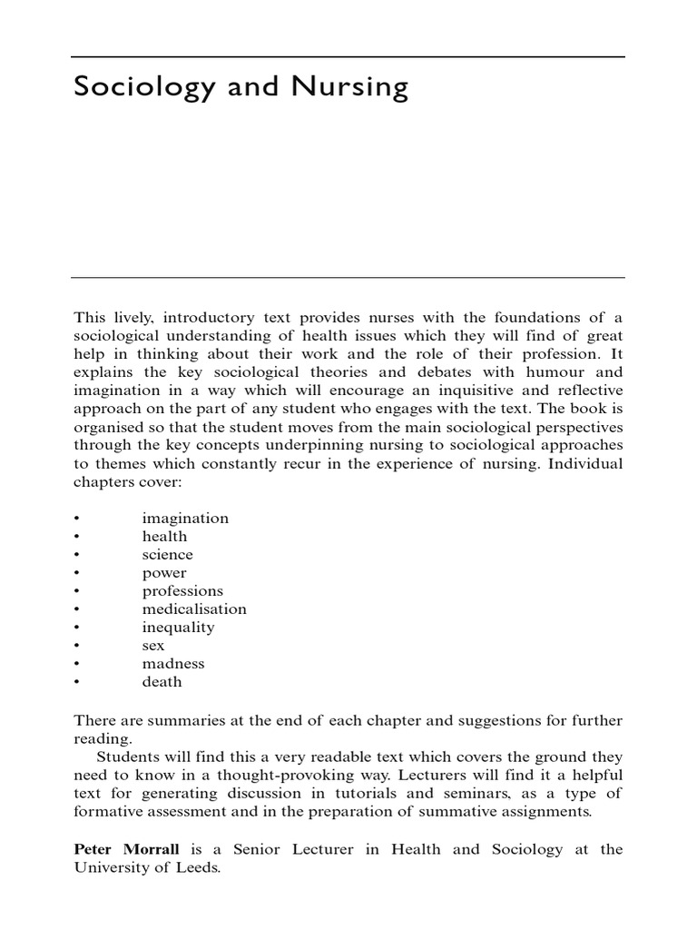 Sociology and Nursing - Peter Morrall | PDF