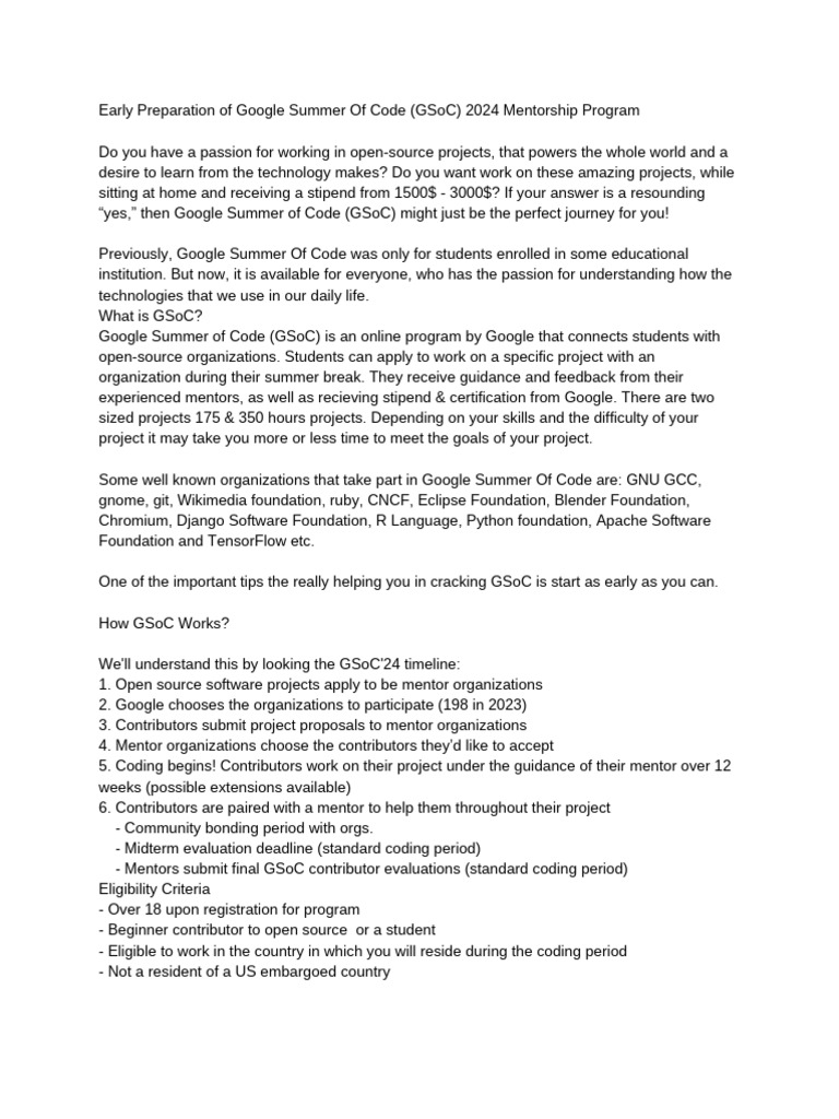 Google Summer of Code (GSoC) 2024 Mentorship Program | PDF