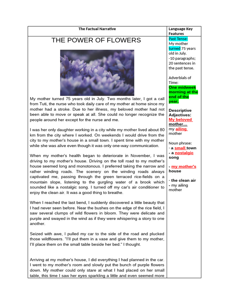 1.the Power of Flowers - Analysis | PDF | Languages | Foreign Language ...