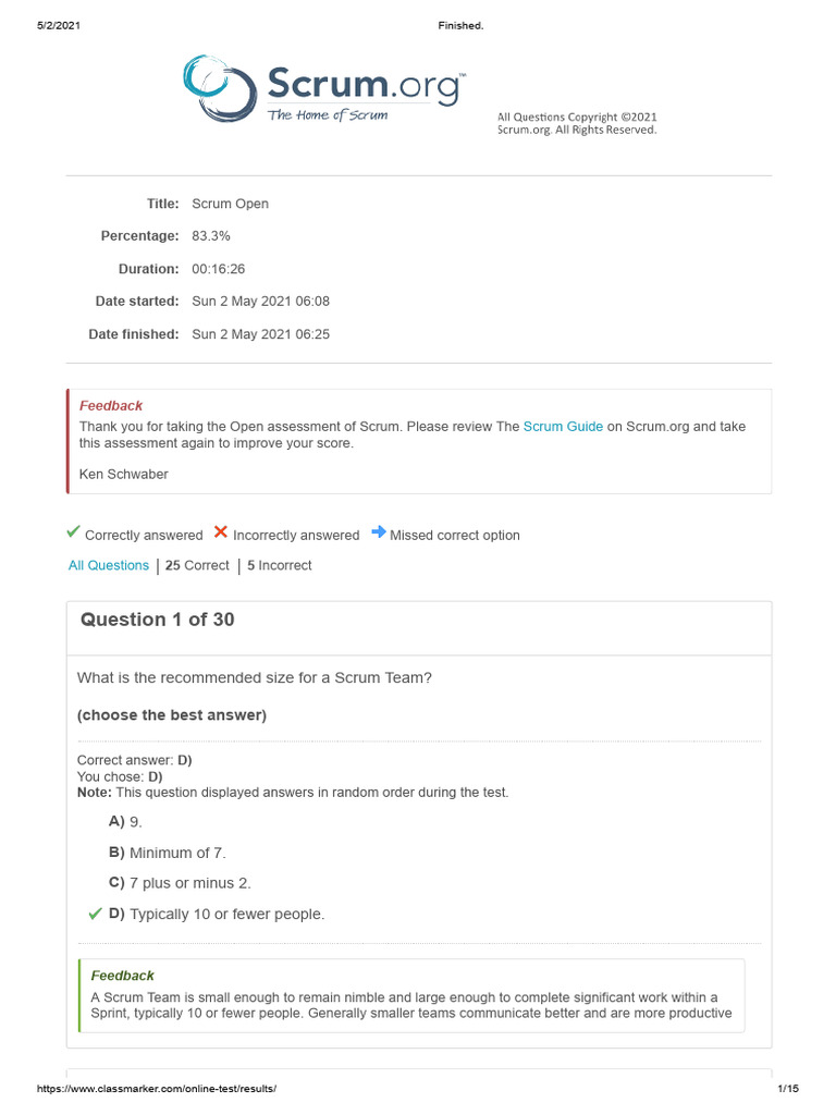 Scrum Open Test 1 PDF | PDF