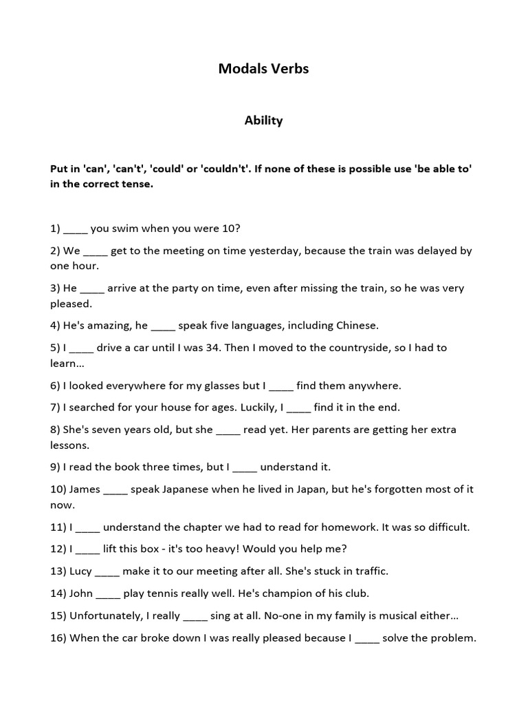 7 Medio Exercises Modals Verbs Class | PDF