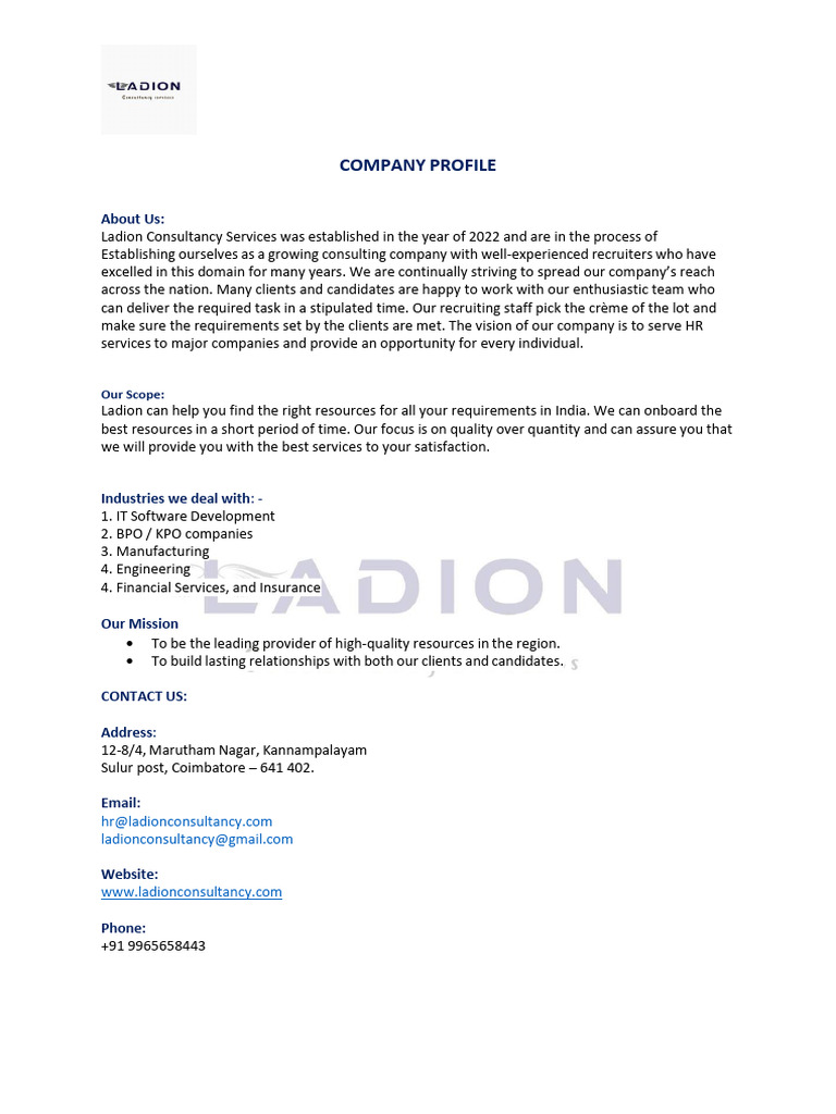 Ladion Consultancy Profile | PDF