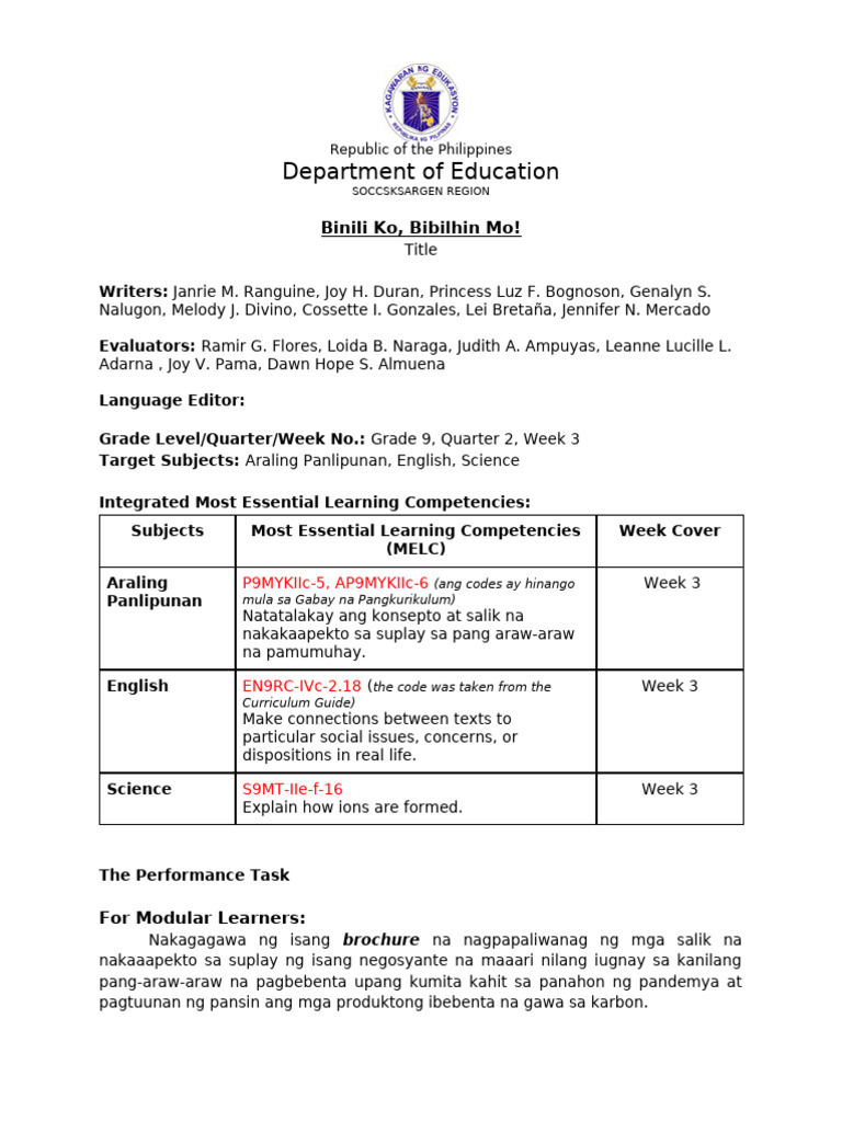 Performance Task - G9 - Araling Panlipunan-Suplay | PDF