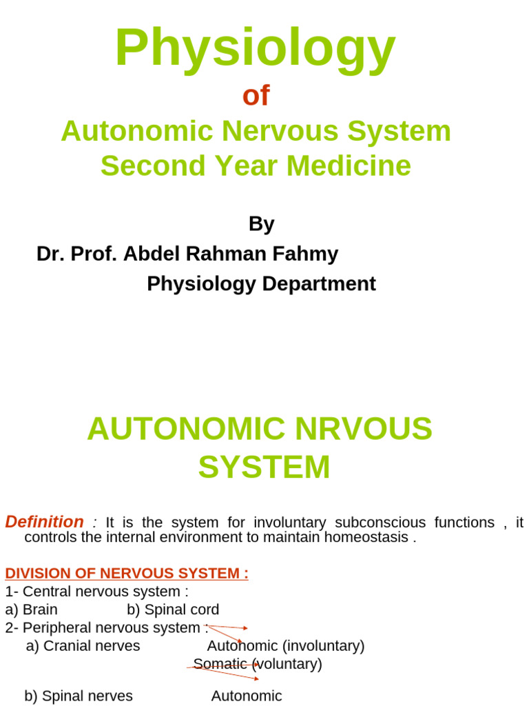 Physiology of autonomic nervous system | PDF