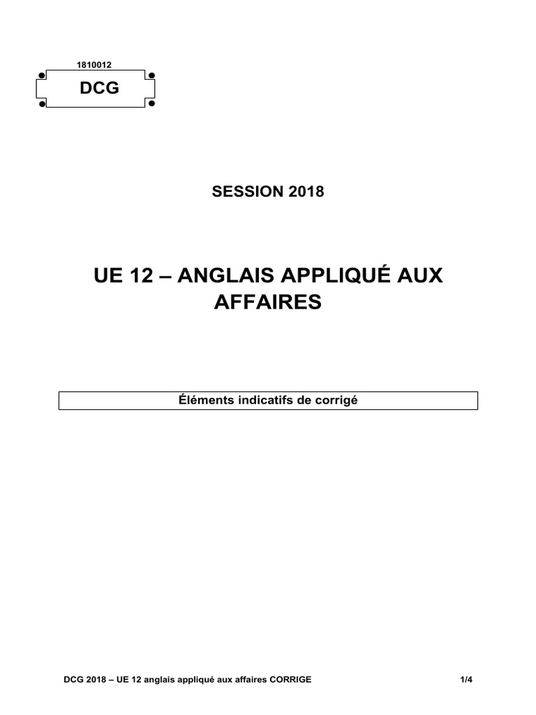 DCG 2018 - UE 12 - Corrigé | PDF