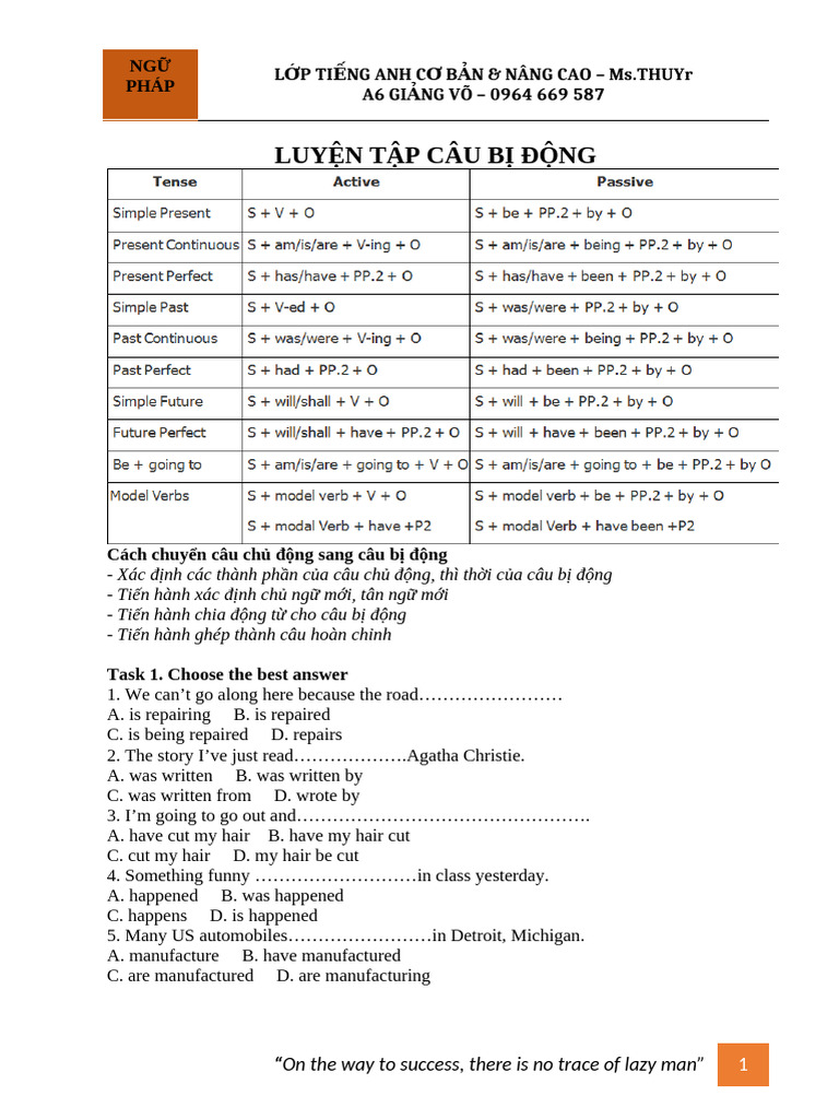 BT - câu bị động 1 - hs | PDF