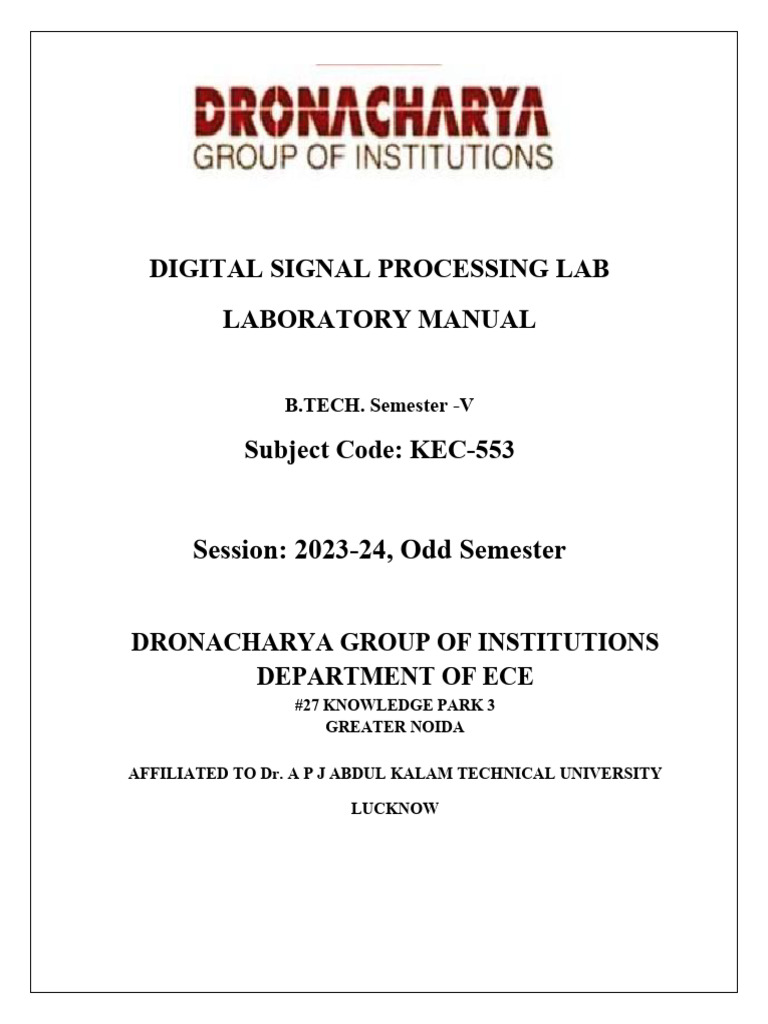 Digital Signal Processing Lab Manual ECE 5th Sem 14092023 | PDF Digital Signal Processing Lab Manual ECE 5th Sem 14092023 | PDF