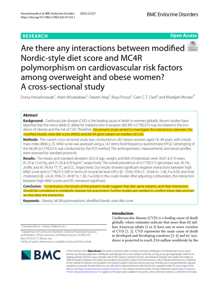 Are There Any Interactions Between Modified Nordic Style Diet Score and ...