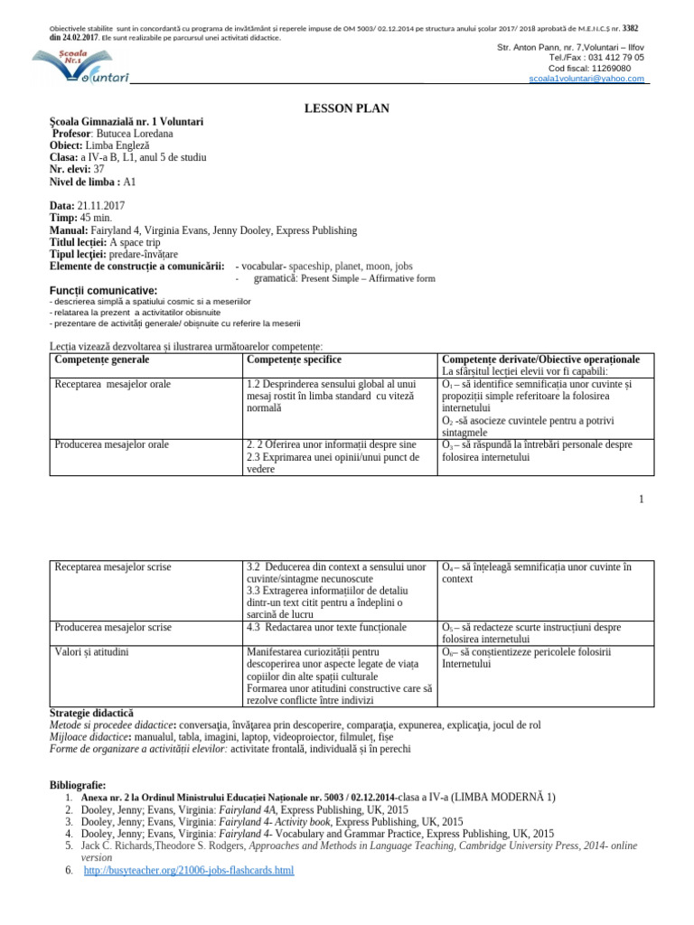 PLAN DE LECTIE 4B- jobs + Present simple | PDF