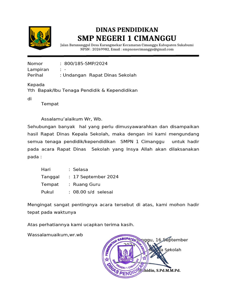 Surat Undangan rapat Dinas | PDF