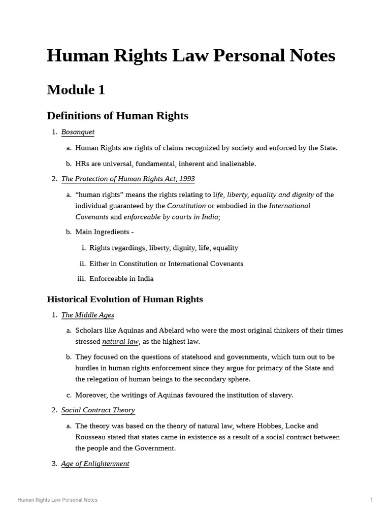 Human Rights Law Personal Notes | PDF
