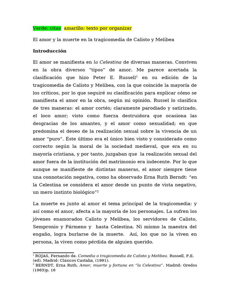 3 Trabajo El Amor y La Muerte en La Tragicomedia de Calisto y Melibea | PDF