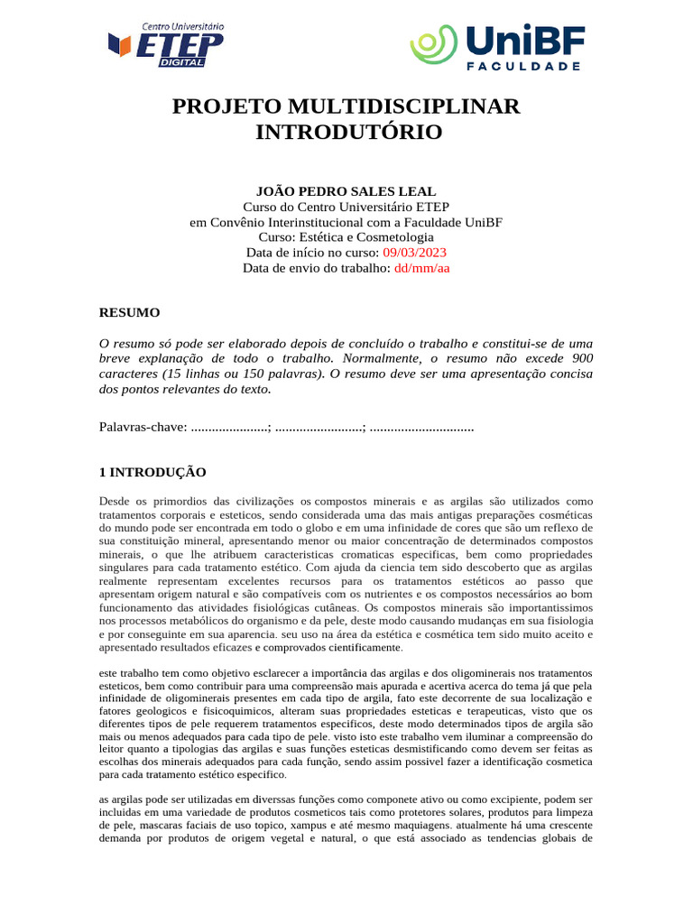 Modelo de Projeto Multidisciplinar em Andamento | PDF