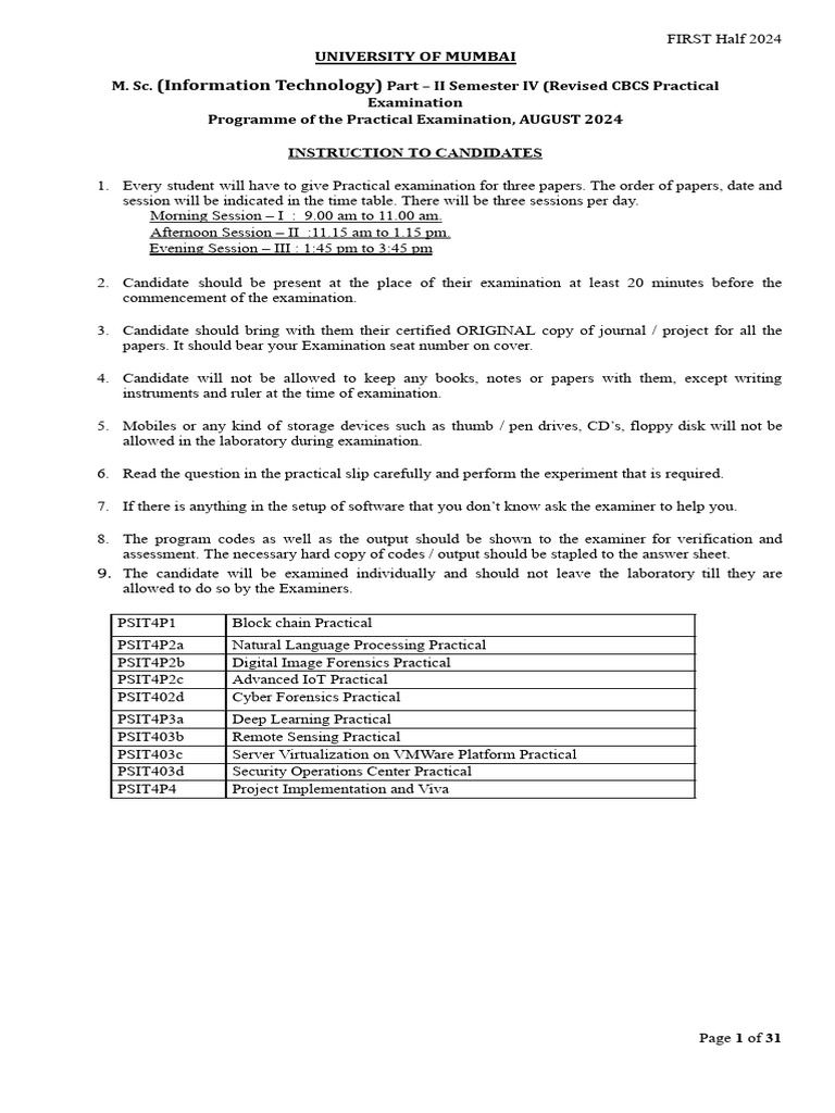 Revised Information Technology - M. Sc. Sem. IV PRACTICAL EXAMINATION ...