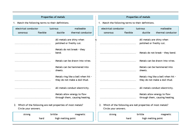 Quiz-Metals Properties | PDF