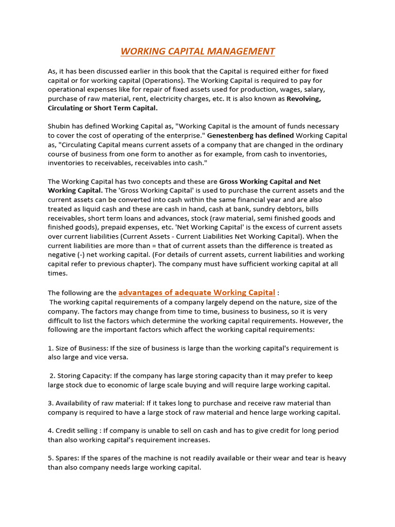 Unit-8 (Working Capital MGT) | PDF